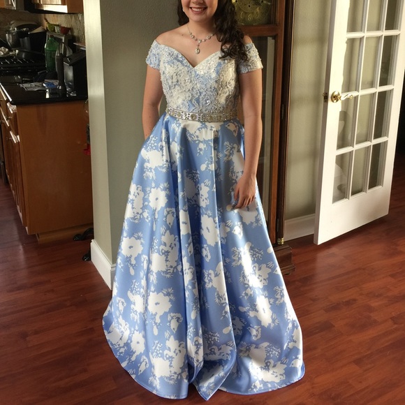Dresses | Light Blue Floral Prom Dress | Poshmark